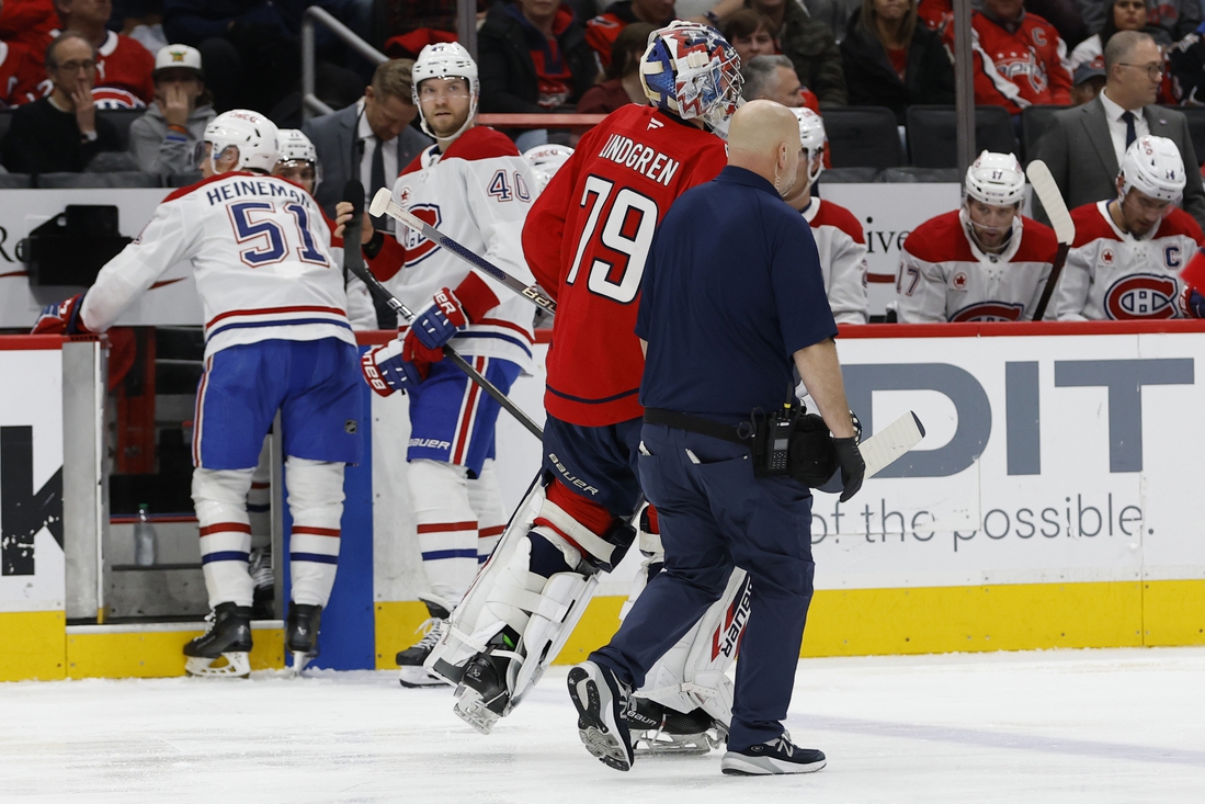 NHL: Caps G Charlie Lindgren exits with upper-body injury